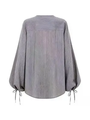 ROBERTO COLLINA Roberto Collina Pinstripe Puff-Sleeve Cotton Blouse #08|brown